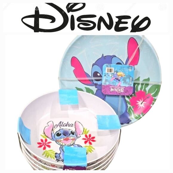 Disney | Dining | Disney Lilo Stitch 4pk Melamine Plates Dinner Bowls ...